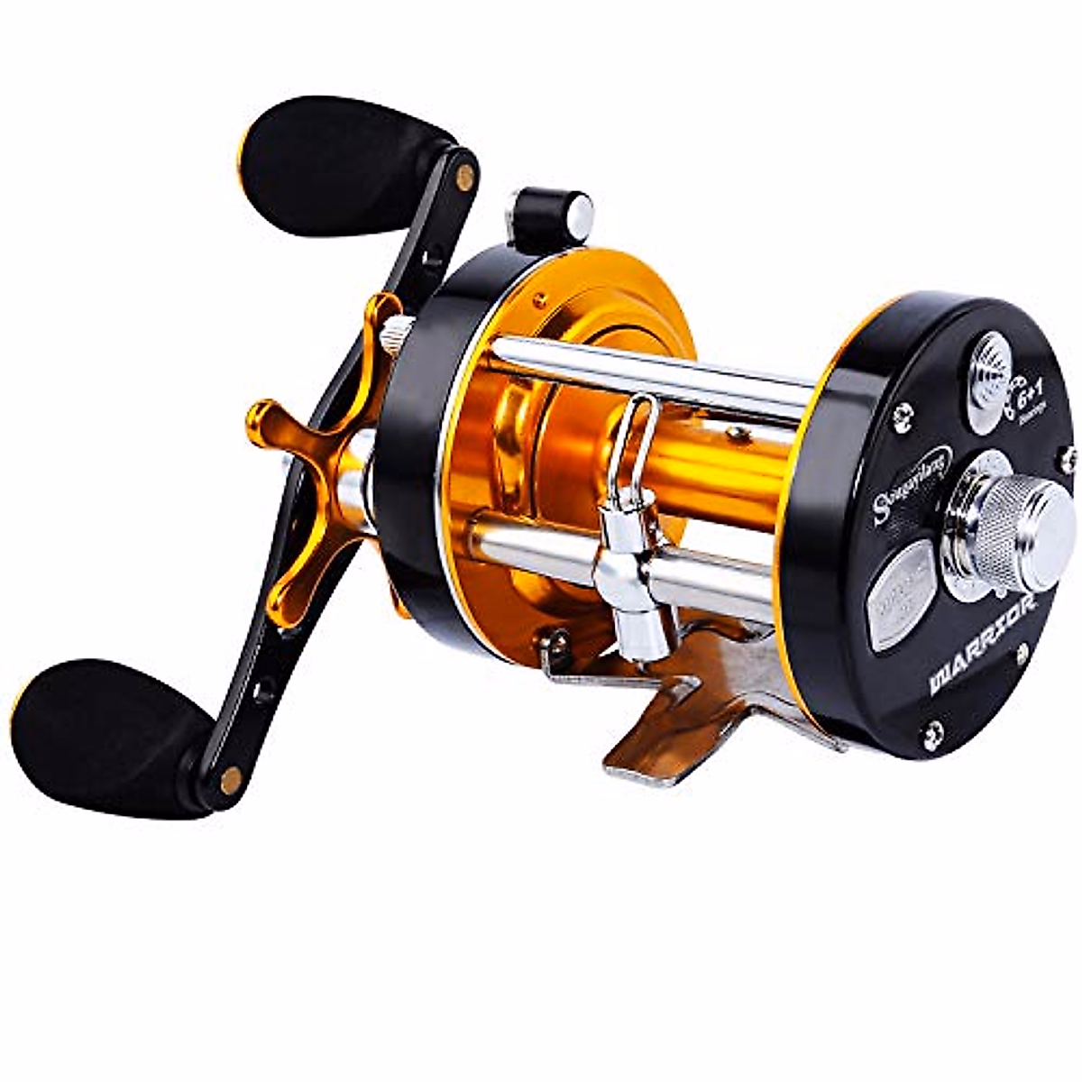 Sougayilang Fishing reels Round Baitcasting Reel - Conventional Reel - Reinforced Metal Body & Supreme Star Drag-Right Hand-Golden-Black-Warrior 5000