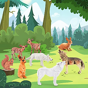 Woodland Animal Figurines Sets 8 PCS Wolf Rabbit Squirrel White-Tailed Deer Model Toys Decorations Preschool Educational for Boys Girls Kids