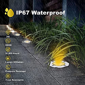 ALEDECO 4 Pack 3w 12v Low Voltage In-ground Lights LED Landscape Light Waterproof IP67 Pathway Lights Outdoor spotlights Trees Flags for Garden,Yard,Tree (Warm White)