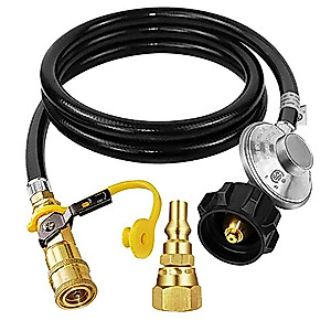 MCAMPAS 8 Feet Quick Connect Propane Hose with Regulator,1/4" Female Quick Connect Adapter x Acme Nut,1/4" Quick Connect Plug x 3/8" Female Flare for Olympian 5100 5500 RV Grill,Outdoor Firepit