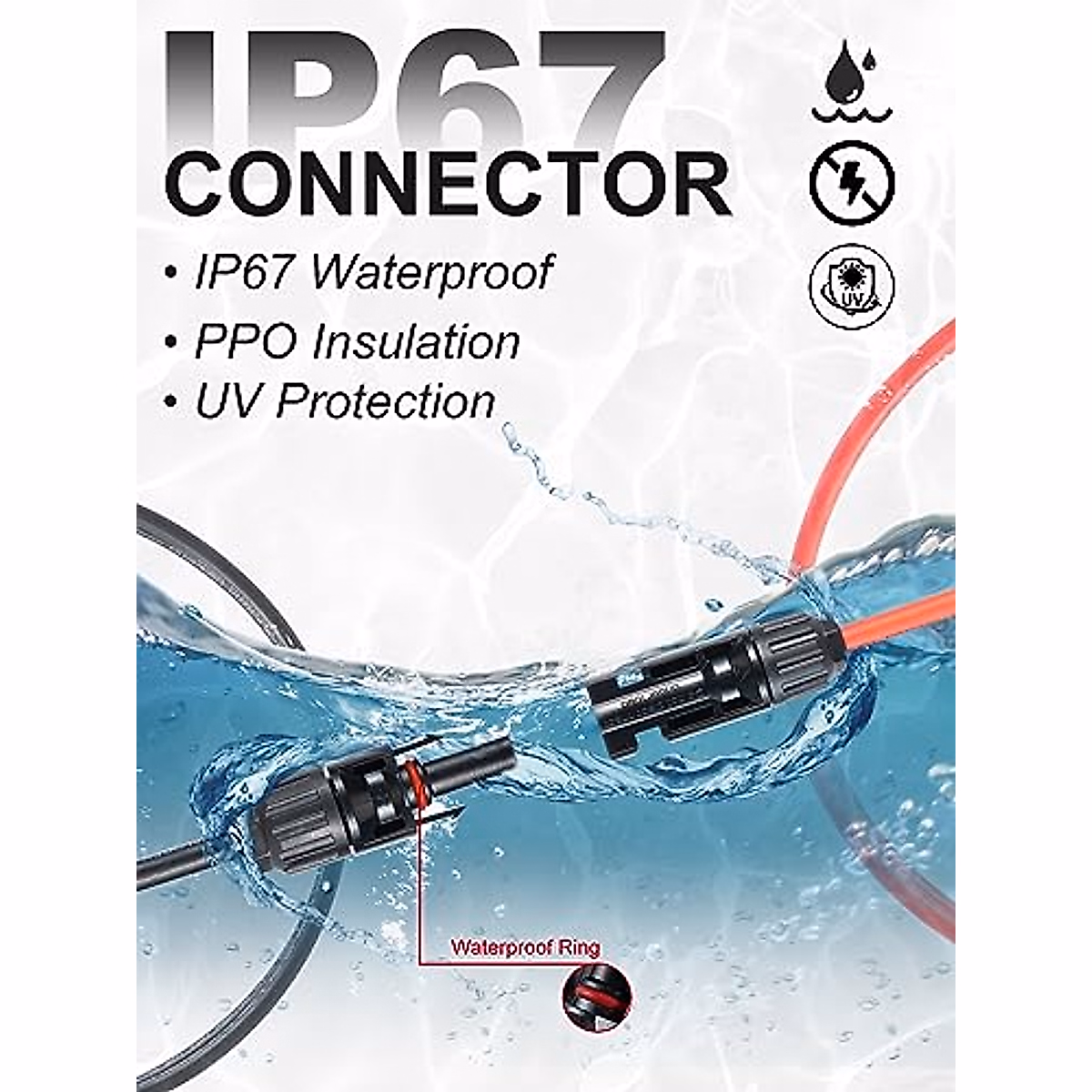 WBGADAM 12AWG Solar Panel Extension Cable 5FT/1.5M 4mm² with Female and Male Connector Solar Panel Cable for Solar Panels Solar Controllers (5 Feet Red + 5 Feet Black)