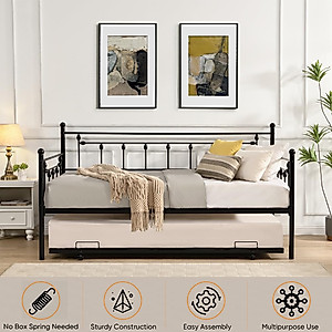 Twin Size Metal Daybed with Pull Out Trundle, Modern 2 in 1 Sofa Bed Frame for Kids Teens Adults,Single Daybed Sofa Bed Frame for Bedroom Living Room Guest Room,No Box Spring Needed