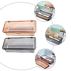 Cabilock Flatware Tray Plastic Utensil Drying Rack with Lid Chopsticks Spoon Fork Knife Drainer Basket Flatware Storage Drainer for Kitchen Countertop 2pcs