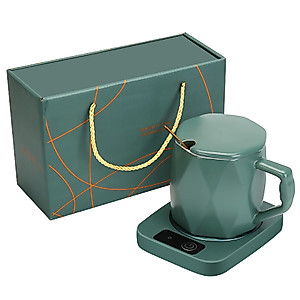 Coffee Warmer with Ceramic Mug, Electric Coffee Warmer for Desk Home Office, 131℉ Temperature Control, 16 Watt, Smart Coffee Cup Warmer for Heating Coffee, Milk, Tea