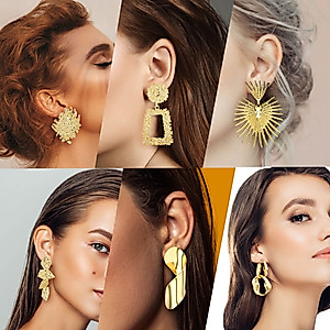 BESTEEL Gold Statement Earrings for Women Boho Large Gold Plated Drop Dangle Geometric Exaggerated Earrings Set Hypoallergenic Punk Stylish Sectored Twisted Flower Ginkgo Leaf Earrings Jewelry Multipack Gift 12 Pairs