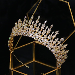 Jorsnovs 5A Cubic Zirconia Bridal Crowns for Women Gold Wedding Tiaras CZ Princess Birthday Party Headpieces Zircon Hairbands