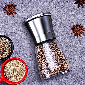 Pepper Grinder, Mini Spice Mill, Small Pepper Mill, Good Helper of Chef's. Brushed Stainless Steel Dust Cover With Ceramic Grinding Cores, Adjustable Coarseness, Family or Outdoor Picnic Optional.