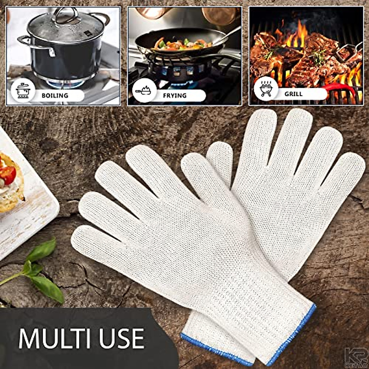 White Gloves for Handling Hot Food - 2Pair Pot Holders for Kitchen Heat Resistant Cooking Gloves for Cooking Heat Resistant Oven Mitts and Pot Holders Sets- Grilling Gloves Outdoor Kitchen Accessories