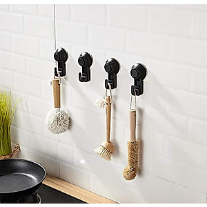 Bestomo Suction Cup Hooks, Heavy Duty Suction Cup Hooks Waterproof and Oilproof, Bathroom Kitchen Wall Hooks Hanger for Towel Loofah, Reusable Shower Suction Hooks - 2 Packs（Black） (Black, Small)