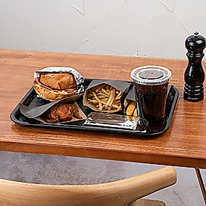 Restaurantware 12 x 16 Inch Fast Food Trays 10 Rectangle Plastic Serving Trays - Dishwashable Textured Black Plastic Cafeteria Trays For Meals And Glassware