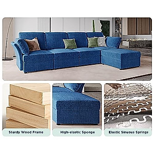 Amerlife Sectional Sofa, Convertible Sofa- Modular Sectional Sofa, 8 Seats U Shaped sectional with Ottomans, Reversible Sofa Couch for Living Room, Blue Linen