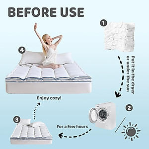 Cosmoluxe Mattress Topper Queen (80"x60"), 2 Inch Pillowtop Mattress Topper for Back Pain, Down Alternative Mattress Pad Cover with 8~21 Inch Deep Elastic Pocket, Navy Piping