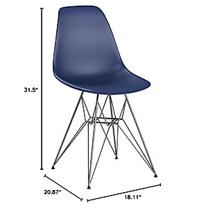 GIA Contemporary Armless Dining Chair, Qty of 1, Blue Seat with Black Metal Legs