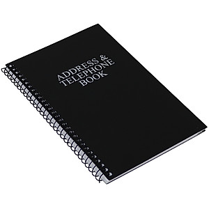 Iconikal Spiral-Bound Address and Telephone Book with Plastic Cover, Black