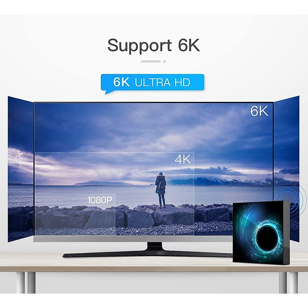 Android TV Box 10.0 4GB / 32GB, Support Dual WiFi 2.4GHz/5GHz Bluetooth 5.0 6K Ultra HD/ 3D/ H.265 Ethernet, Media Player with Bluetooth Remote Control