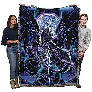 Pure Country Weavers Night Blade Dragon Blanket by Ruth Thompson - Gift Dragon Fantasy Tapestry Throw Woven from Cotton - Made in The USA (72x54)