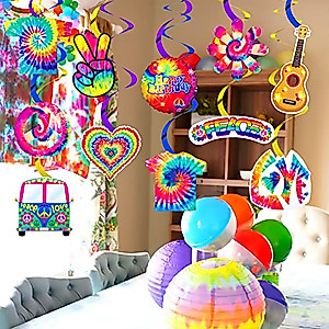 15Pcs Tie dye Birthday Party Decoration Tie Dye Happy Birthday Hanging Swirls for Peace and Love Party Tie Dye Hippie Groovy Carnival Party Supplies