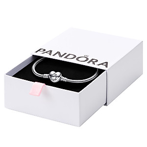 PANDORA Moments Heart Clasp Snake Chain Bracelet - Compatible Moments Charms - Gift for Her - Sterling Silver - With Gift Box - 7.5"