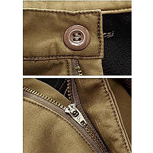 Men's Fleece Lining Winter Warm Ski Outdoor Cargo Work Trousers Tactical Pants Combat Ripstop Trousers with Multi-Pockets