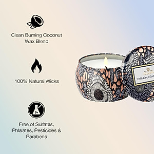 Voluspa Yashioka Gardenia, Mini Tin Candle, 4 oz, 25 Hour Burn Time, All Natural Wicks and Coconut Wax for Clean Burning, Vegan, Poured in the USA