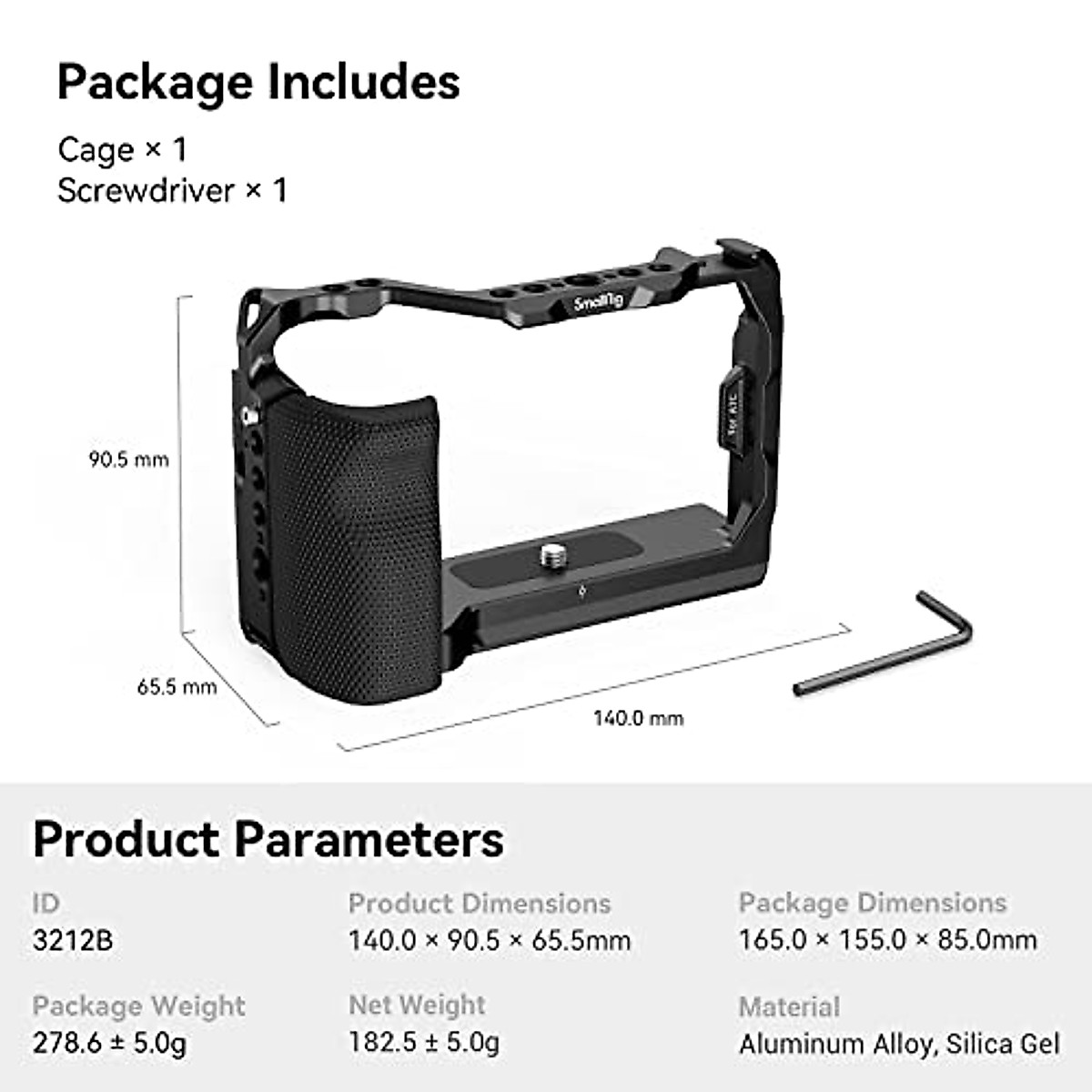 SmallRig Full Cage with Silicone Side Handle for Sony A7C, Comes with Locating Holes for ARRI, Quick Release Plate for Arca and Cold Shoe Mount - 3212B