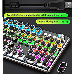 K820 Retro Steampunk Gaming Mechanical Keyboard-Blue Switch-RGB LED Backlit Illuminated Keyboard,USB Wired,Typewriter-Style,Plating 104 Key Round Keycaps,for Game and Office,for Laptop Desktop (Black)