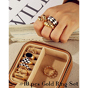FAXHION 10PCS Gold Stackable Rings Set for Women, 18K Gold Plated Open Stacking Knuckle Ring, Adjustable Chunky Signet Band Ring for Gift