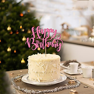 Naicaek Handmade Glitter Happy Birthday Cake Topper,Birthday Party Cake Decorations, Anniversary/Birthday Party Decoration Supplies (Pink)