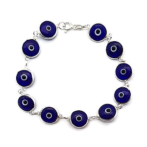 MYSTIC JEWELS by Dalia - Sterling Silver Classic Evil Eye Bracelet, 7.5 inch, Protection for Good Luck (Navy Blue)