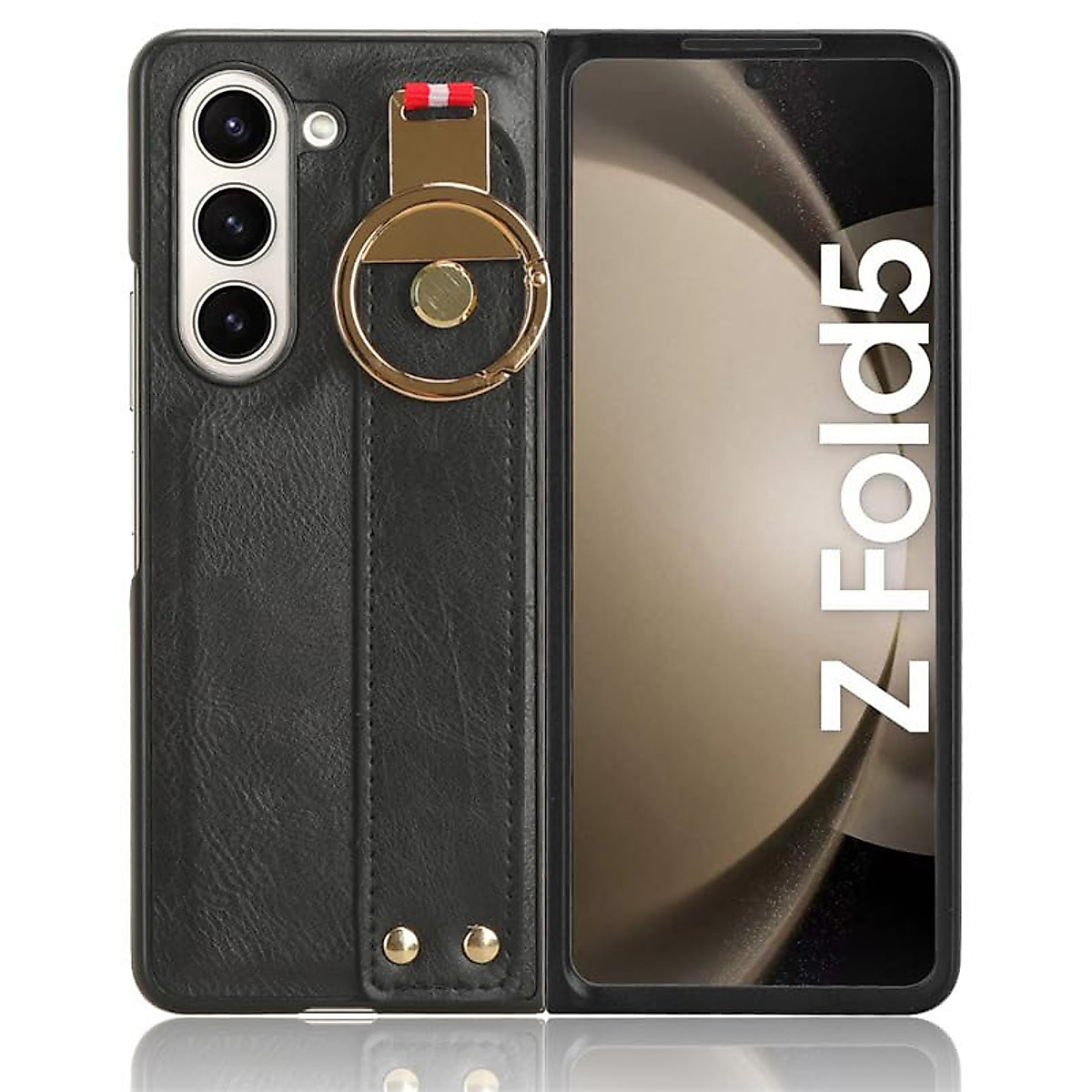 lefeda Leather Case for Samsung Galaxy Z Fold 5, Slim Case with Ring and Neck Lanyard Soft Anti-Scratch Microfiber Lining,Green