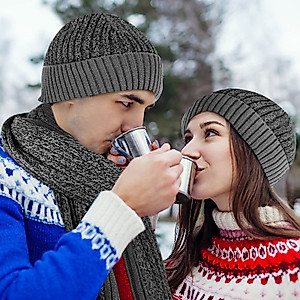 SATINIOR Winter Hat Scarf Socks Touch Screen Gloves Ear Warmer Sets Women Men Fleece Lined Knit Beanies Winter Favor Gifts(Grey)