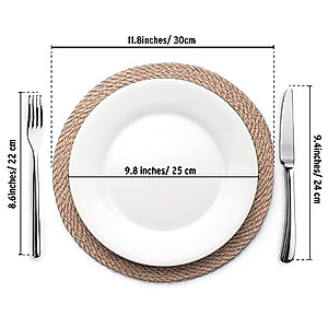 Round Jute Placemats, Woven Braided Place Mats, Natural Farmhouse Table Placemats for Dining Table, 11.8 inch