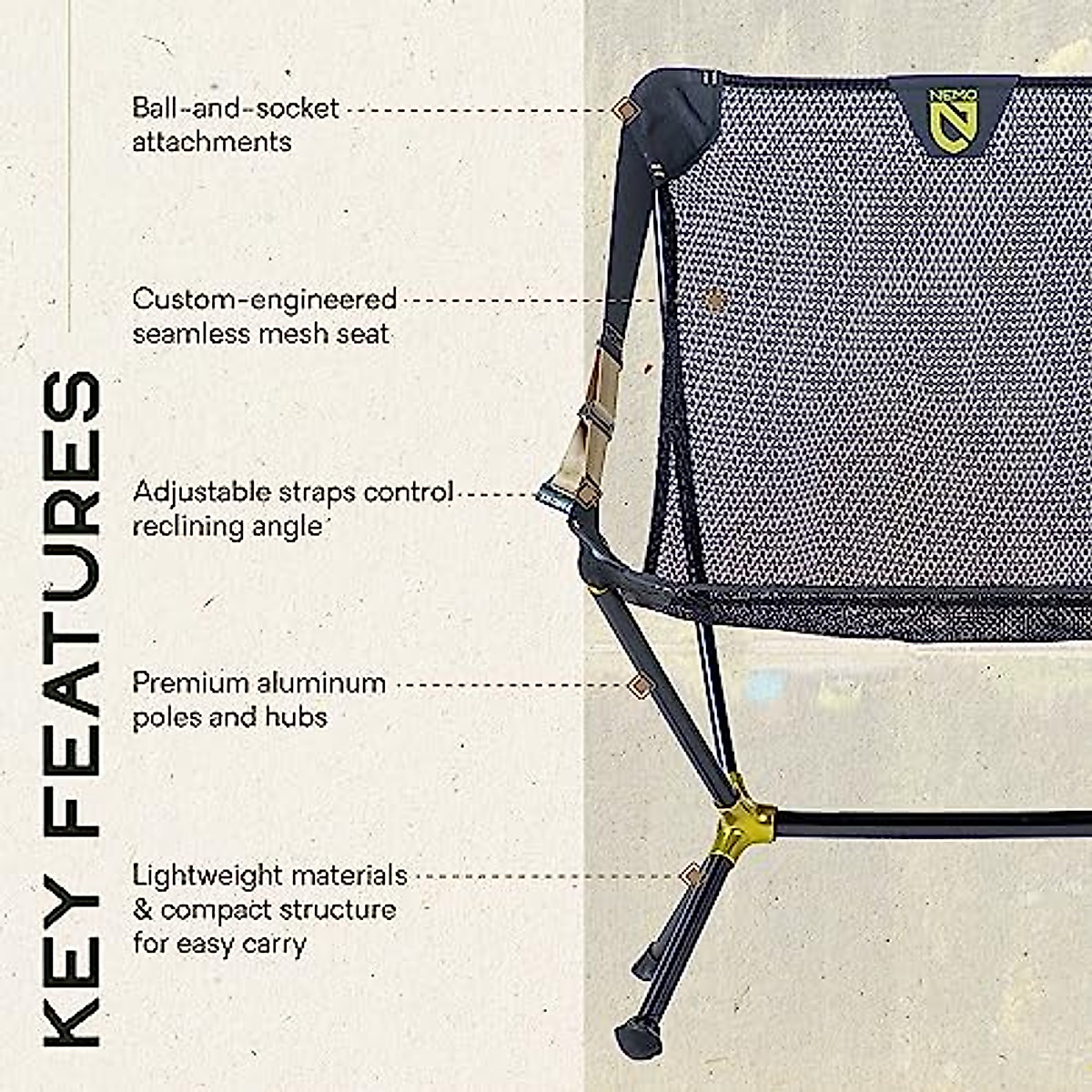 NEMO Moonlite Reclining Camp Chair | Portable Backpacking and Camping Chair with Adjustable and Foldable Options, Black Pearl