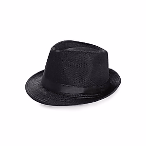 BABEYOND Straw Fedora Hat for Men Panama Trilby Hat Short Brim Summer Sun Hat A-Black
