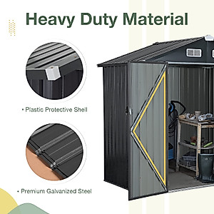 OC Orange-Casual 6 x 4 FT Outdoor Storage Shed, Metal Garden Tool Shed, Outside Sheds & Outdoor Storage Galvanized Steel w/Lockable Door for Backyard, Patio, Lawn, Black