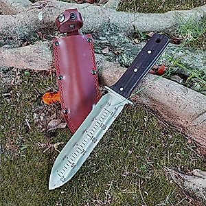 gonicc Professional Hori Hori Garden Knife with Leather Sheath, Protective Handguard, High polished 440 Stainless Steel Blade, Sharpening Stone Included, for Weeding, Digging, Pruning, and Cultivating, Gardening Spades