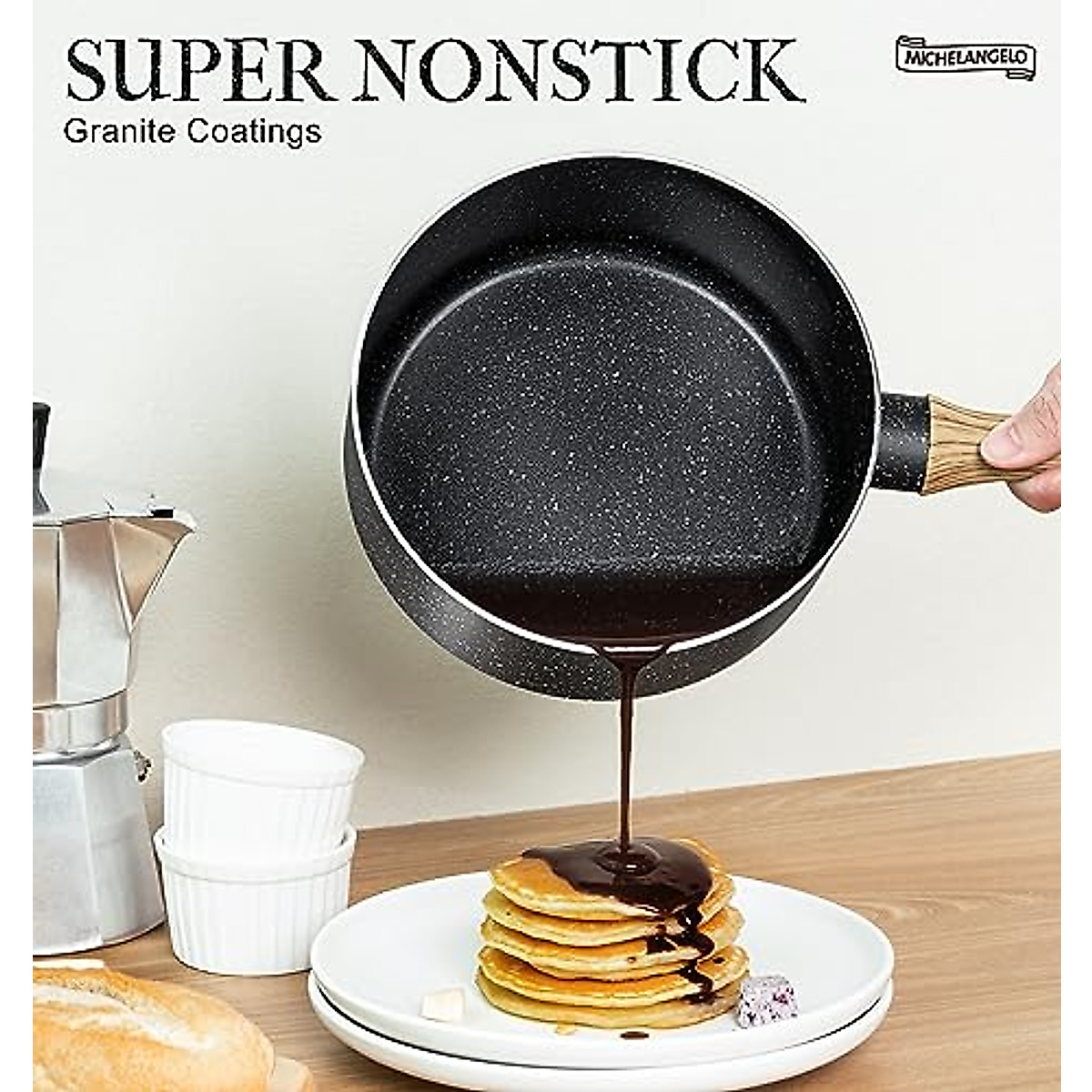 MICHELANGELO Saucepan with Lid, Nonstick 3 Quart Sauce Pan with Granite Coatings, Small Pot with Lid, Stone Sauce Pan 3 Quart, Sauce Pot