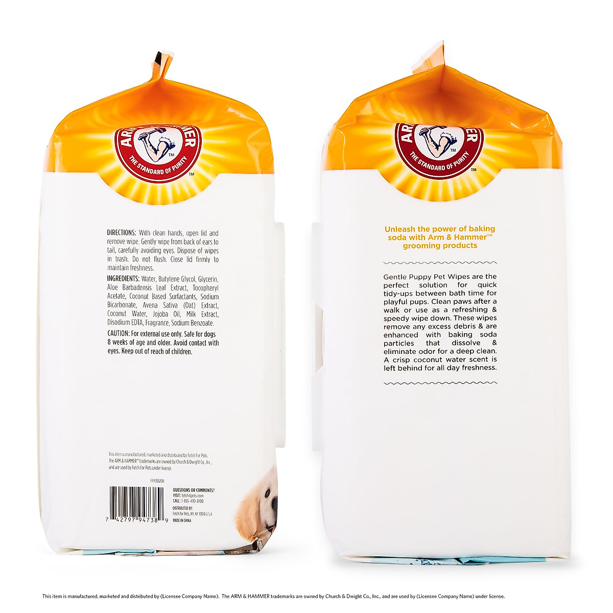 Arm & Hammer for Pets Gentle Puppy Bath Wipes, Coconut Water | All Purpose Puppy Cleaning Wipes Remove Odor & Refresh Skin for Pets | Gentle Tearless, 100 Count Pack of Pet Wipes