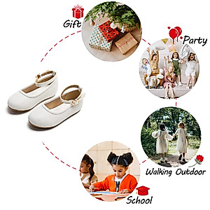 PHIRAMIN Toddler Flower Girl Glitter White Dress Shoes - Little Girl Ballet Flats Size 12 Wedding Party