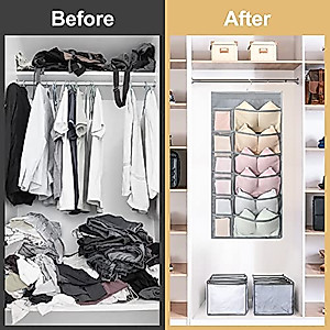 HENYNET Multi-size Wardrobe Clothes Organizer,Oxford Double-sided Underwear Panties Sock Hanging Bag,Foldable Jeans Shirt Skirts Compartment Box,for Clothing Storage,Gray