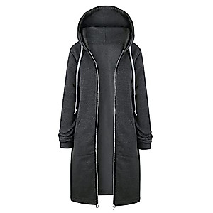 Zip Up Hoodies Women's Casual Long Tunic Sweatshirt Fall Winter Windproof Drawstring Hooded Jacket Outerwear with Pockets