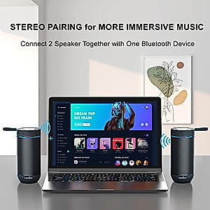 comiso Bluetooth Speakers with IPX5 Waterproof, 24H Playtime, Wireless Stereo Dual Pairing, Portable Speaker with HD Surround Bass Sound for Outdoor, Camping, Beach, Sports, Pool, Shower (Dark Grey)