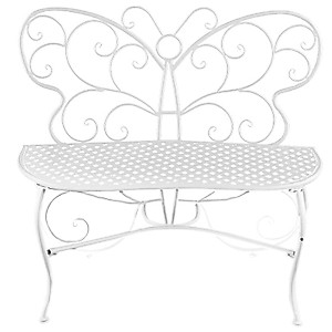 The Lakeside Collection Decorative White Metal Butterfly Motif Bench - Home Garden Accent
