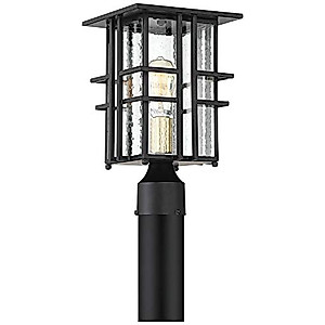 Possini Euro Design Arley Modern Outdoor Post Light Fixture Black Geometric Frame 13 3/4" Seedy Glass for Exterior Barn Deck House Porch Yard Patio Outside Garage Front Door Garden Home Roof Lawn