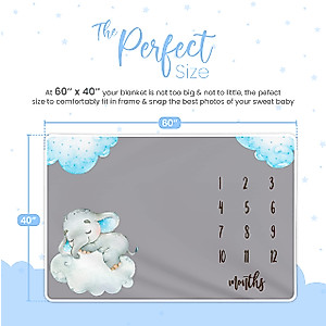 Paishanas Baby Monthly Milestone Blanket Boy or Girl Elephant Baby Milestone Blanket Premium Fleece Months Baby Milestone Large Size Milestone Blanket for Baby Boy Baby Photo Blanket