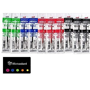 Mitsubishi Pencil Jet Stream Ballpoint Pen 0.5mm Refill Set of 10 (Black, Red, Blue, Green) SXR-80-05 with Sticky note 5colors