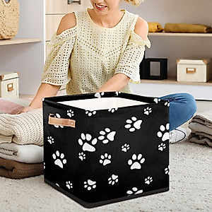 Dog Paw Print Storage Basket for Closet, Animal Puppy Footprint Storage Bins with Handles, Foldable Storage Cube Boxes for Toys Shelves Pantry Nursery Organizing