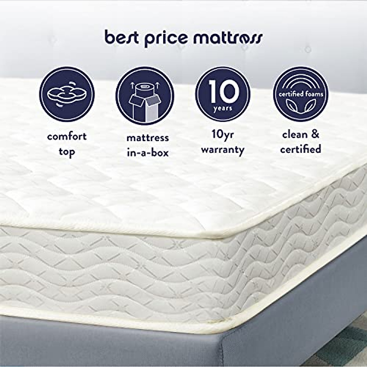 Best Price Mattress 6 Inch Tight Top Innerspring Mattress - Comfort Foam Top with Bonnell Spring Base, CertiPUR-US Certified Foam, Queen,White