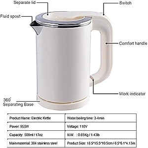 0.5L Portable Electric Kettle, Mini Travel Kettle, Stainless Steel Water Kettle - Perfect For Traveling Cooking Noodles, Boiling Water, Eggs, Coffee, Tea(White 110V)