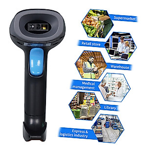 Rabitpos 1D 2D QR Barcode Scanner Wireless, Handheld Cordless Bar Codes Reader with 2000mAh Battery for Mobile Payment, Convenience Store, Supermarket, Warehouse Inventory